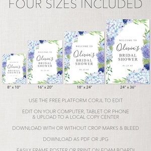 Vintage Blue Hydrangea Bridal Shower Welcome Sign Template, Welcome ...