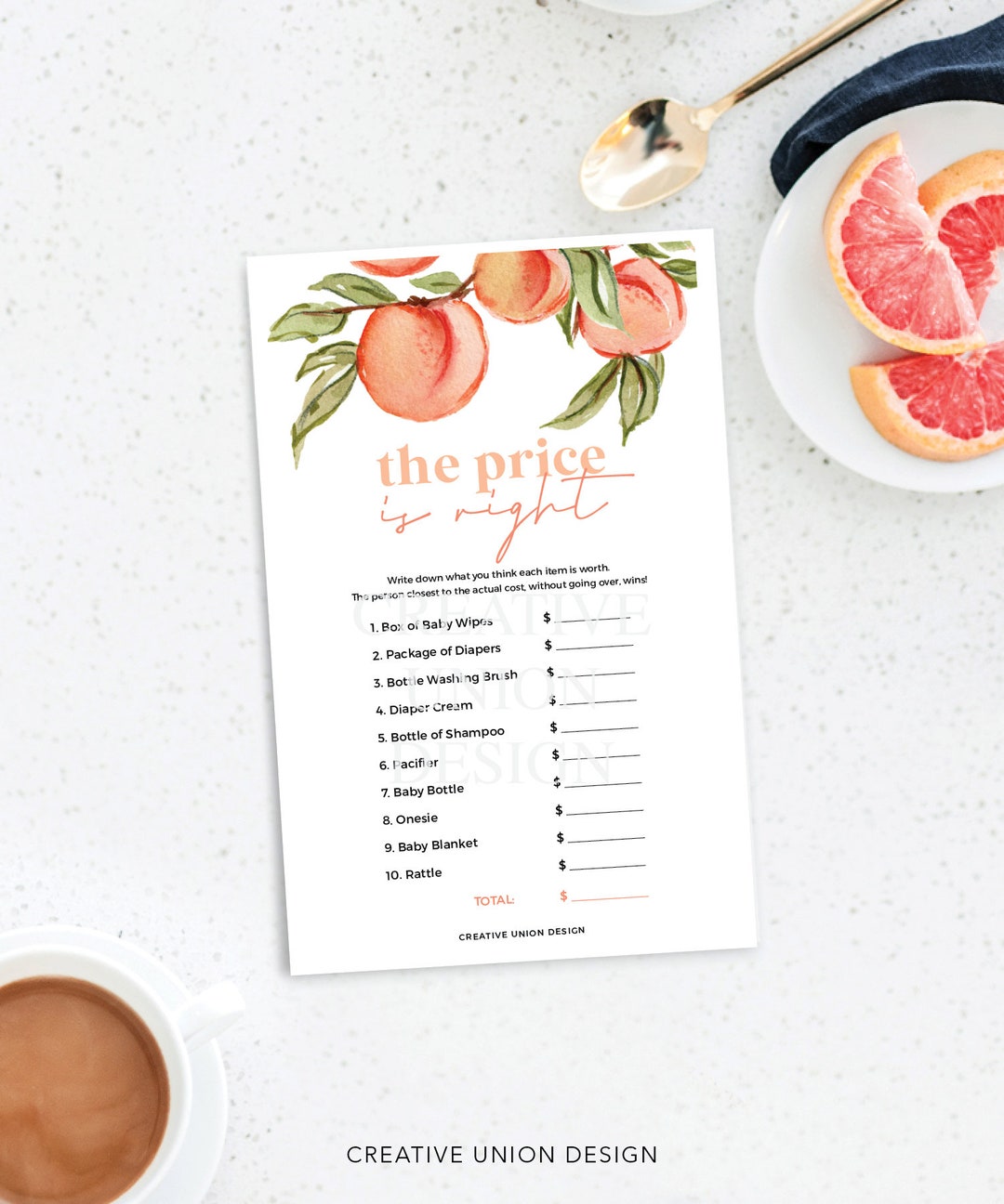 Peach Baby Shower Game, the Price is Right Game, Baby Shower Game ...