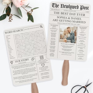 Newspaper Wedding Program Fan, Fan Program Template, Printable Wedding ...