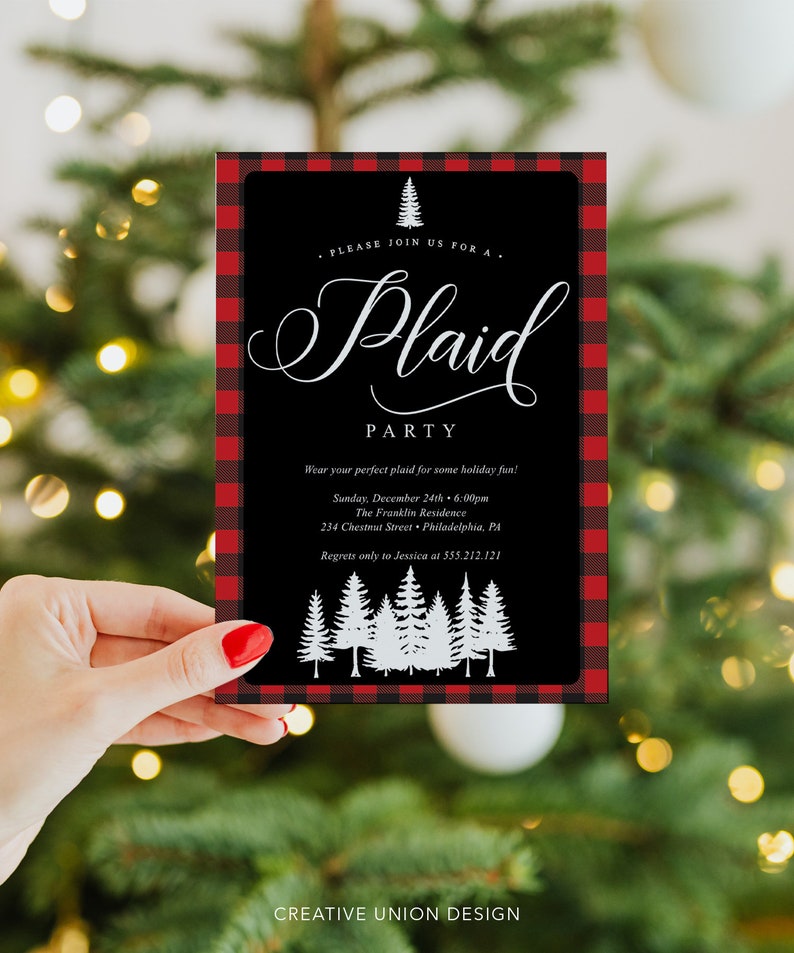 Plaid Party Invitation Template Flannel Christmas Party - Etsy