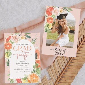 Tropical Citrus Graduation Party Invite Template, Lemon Grad Party ...