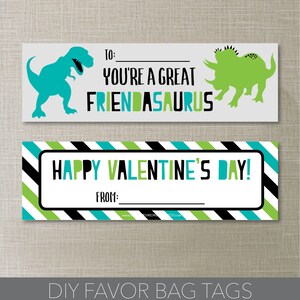Dinosaur Valentine's Day Favor Bag Tags - Favor Bags - Printable Treat ...