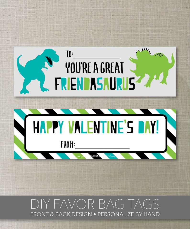 Dinosaur Valentine's Day Favor Bag Tags Favor Bags - Etsy