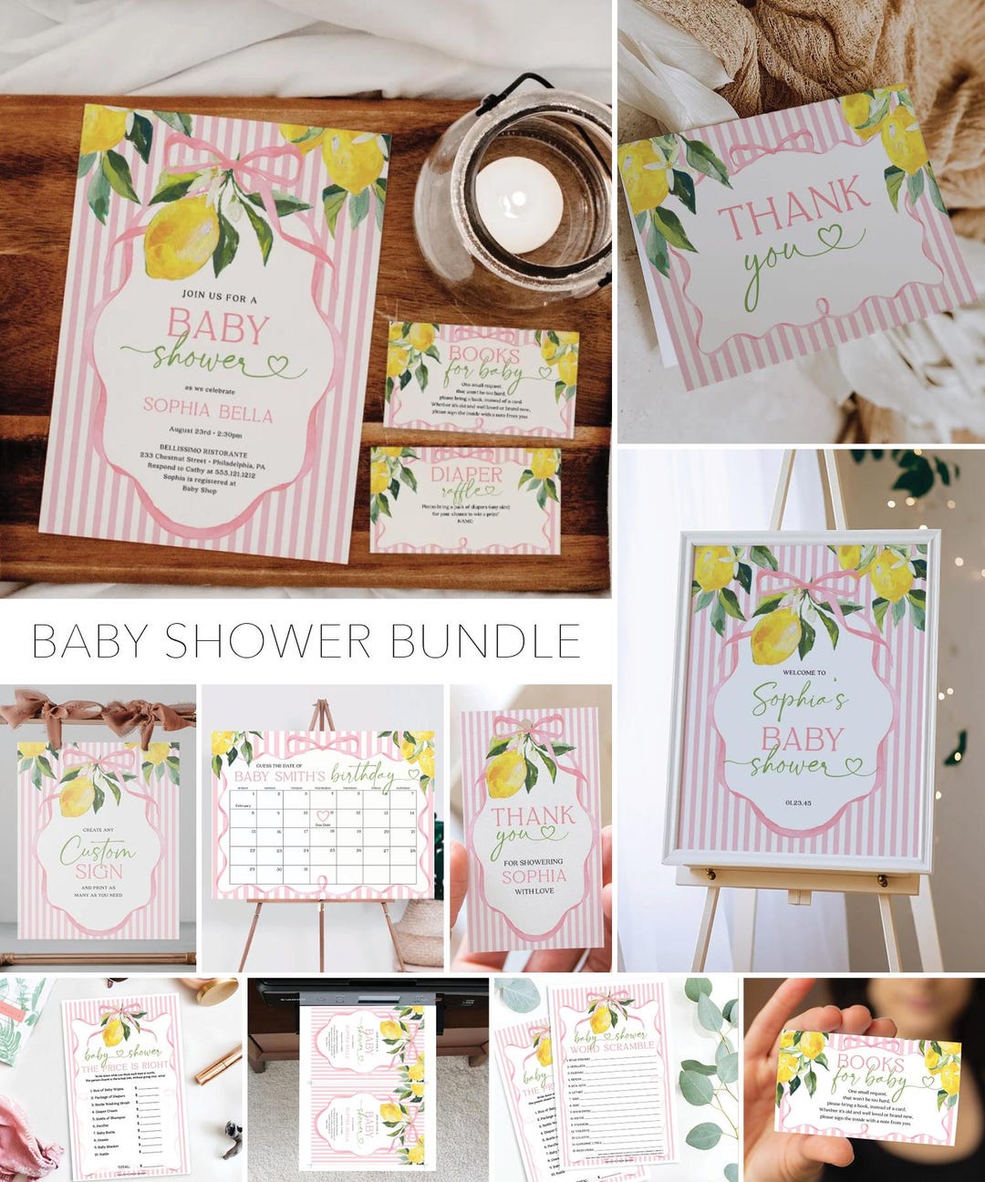 Girl Baby Shower Bundle Pink Citrus Preppy Baby Shower Invite Baby ...