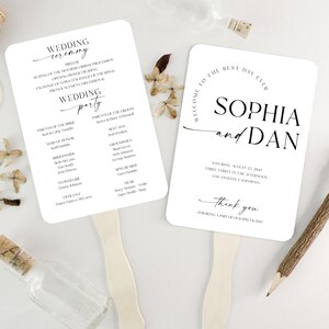 Minimal Wedding Program Fan, Printable Program Fan Template, Wedding ...