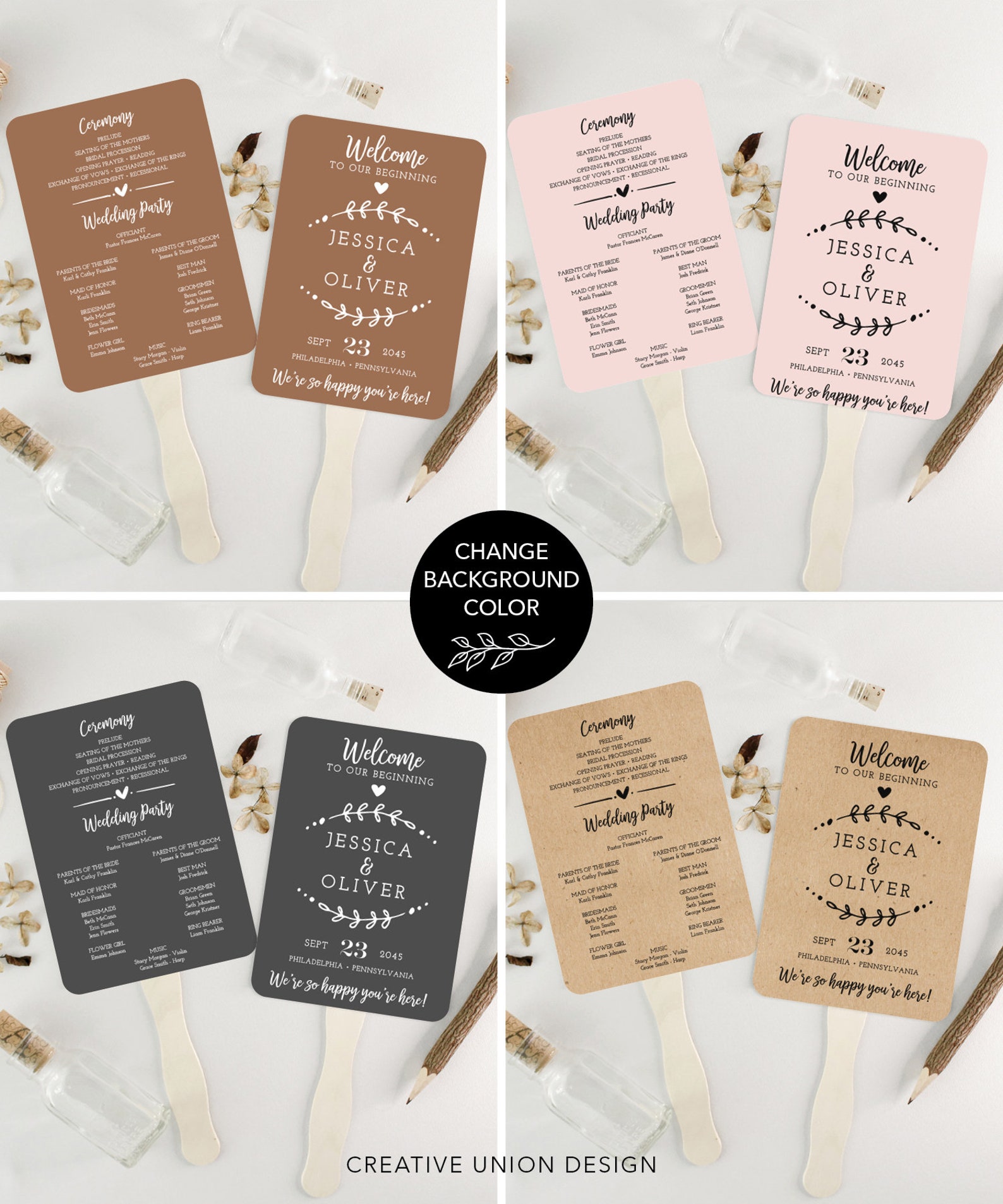 Rustic Wedding Program Fan Template, Printable Program Fans, Backyard ...