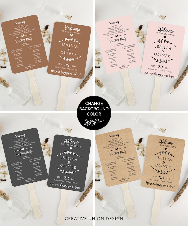Rustic Wedding Program Fan Template, Printable Program Fans, Backyard ...