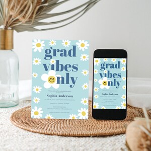 Grad Vibes Only, Daisy Graduation Party Invite Template, Graduation ...