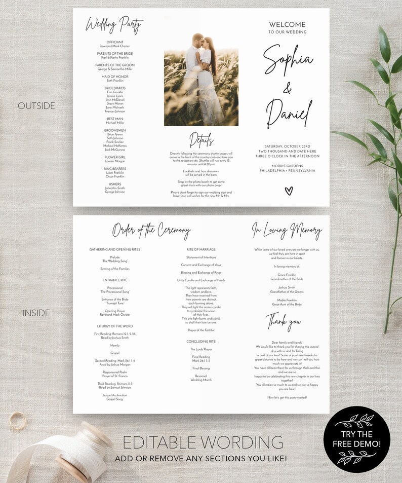 Trifold Wedding Program Template Wedding Ceremony Program - Etsy