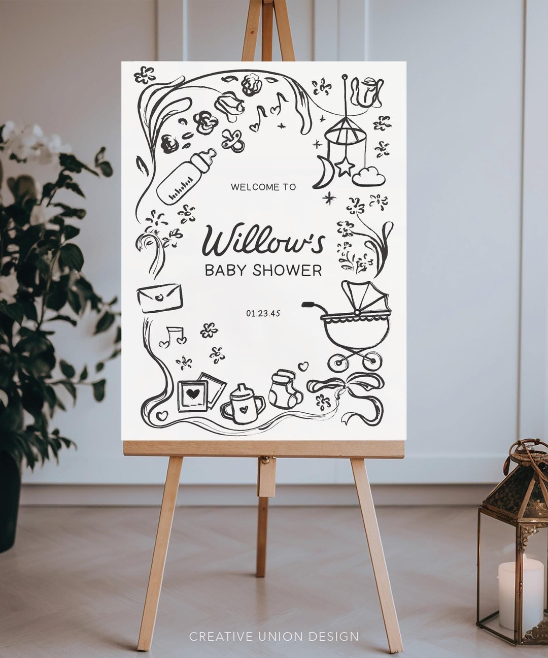 Hand Drawn Baby Shower Welcome Sign Template, Baby Shower Decorations ...