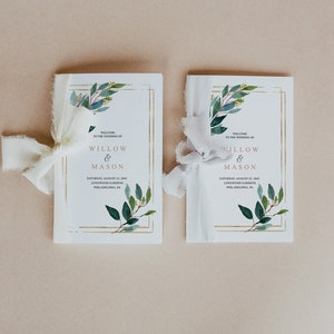Folded Wedding Program Template, Printable Greenery Wedding Program ...