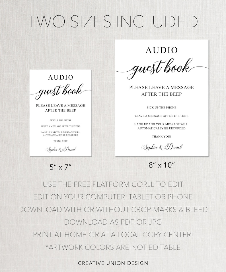 Audio Guest Book Sign Template, Telephone Guestbook, Leave a Message ...
