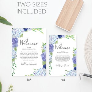 Vintage Blue Hydrangea Wedding Itinerary Template, Wedding Welcome Bag ...