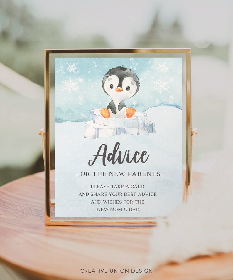 Advice and Wishes Template Penguin Baby Shower Game Advice - Etsy