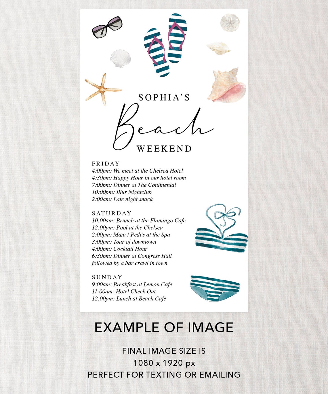 Beach Bachelorette Itinerary Template Digital Schedule Etsy