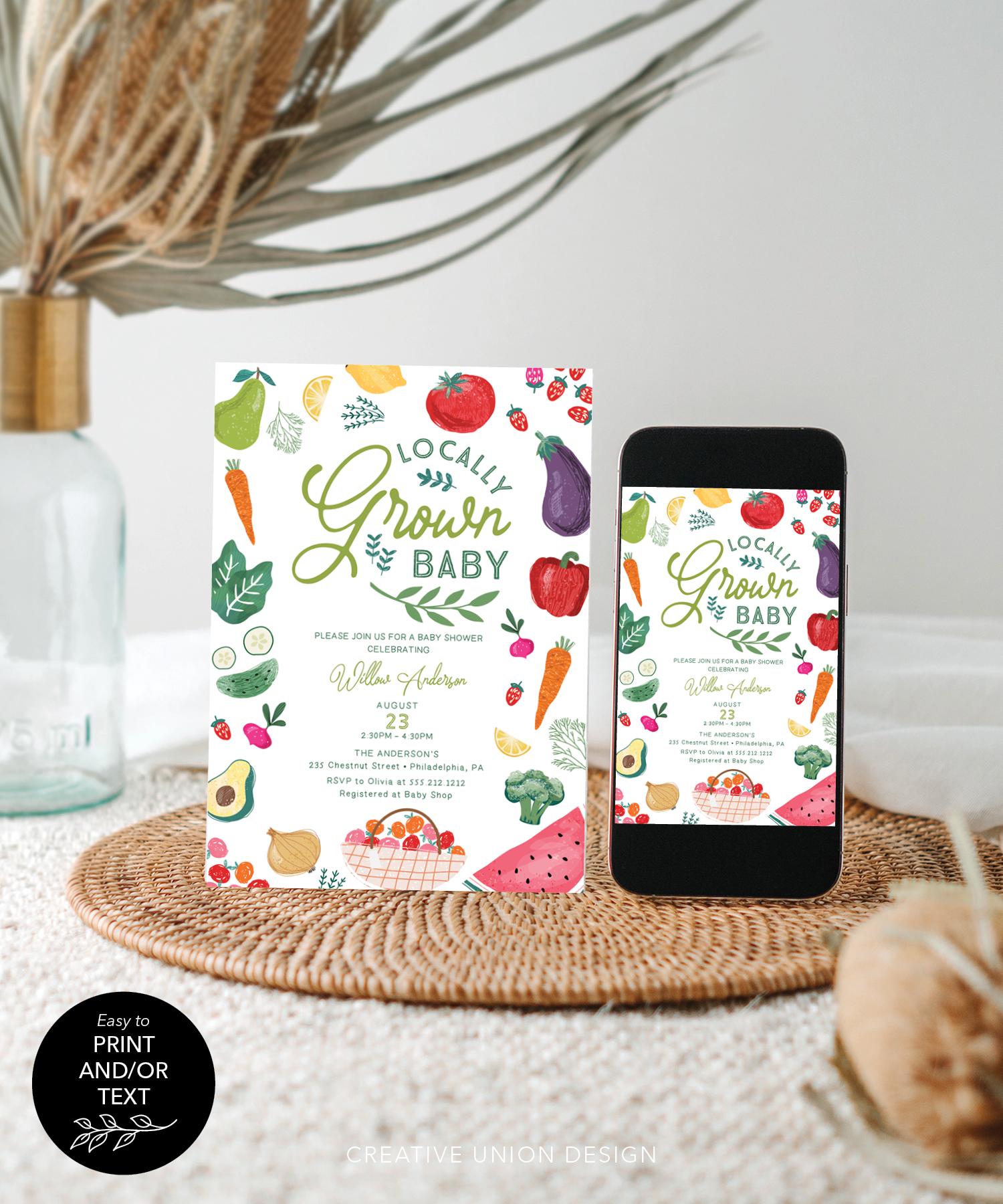 Locally Grown Baby Shower Invite Template, Farmers Market Baby Shower ...