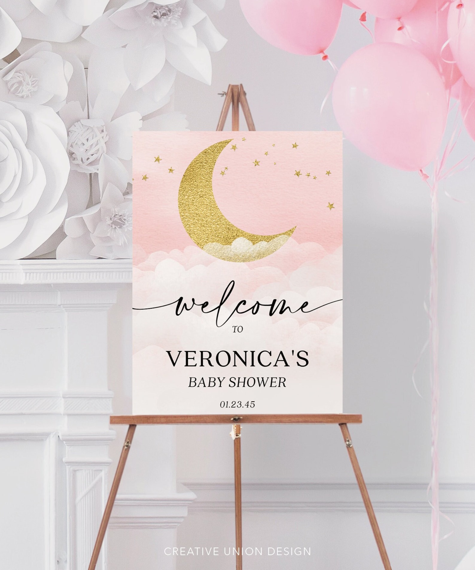 Girl Baby Shower Welcome Sign Template Over the Moon Welcome - Etsy