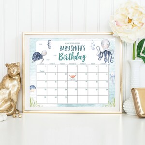 Under the Sea Baby Due Date Calendar Sign Template, Guess the Birthday ...