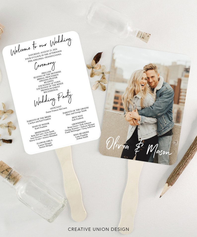 Photo Wedding Program Fan Printable Program Fan Template With - Etsy