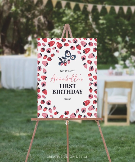 Berry Sweet Editable Birthday Party Welcome Sign Template, Welcome ...