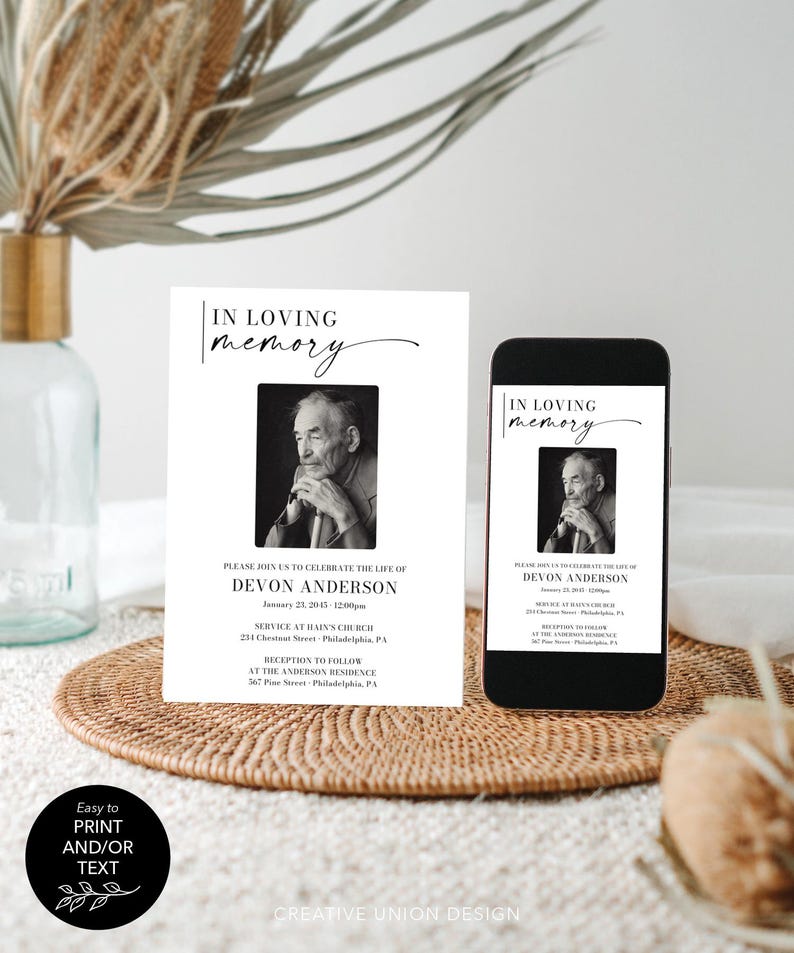 Funeral Announcement Template, Funeral Invitation, Memorial Service ...