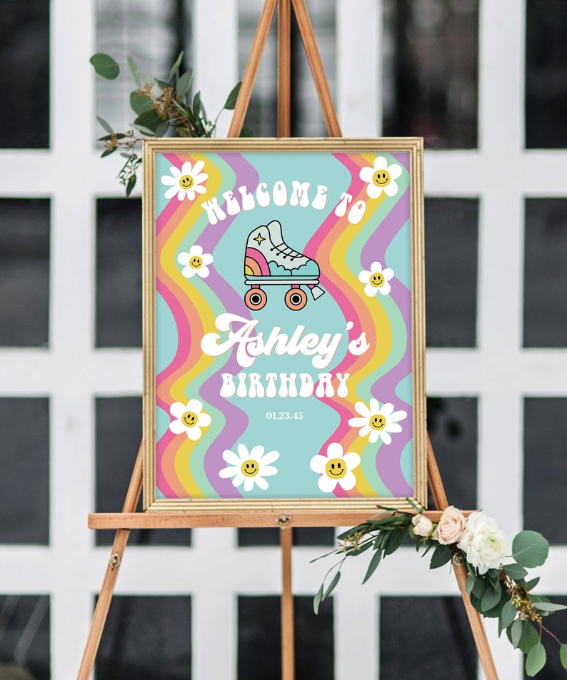 Retro Roller Skate Welcome Sign Template, Welcome Birthday Party ...