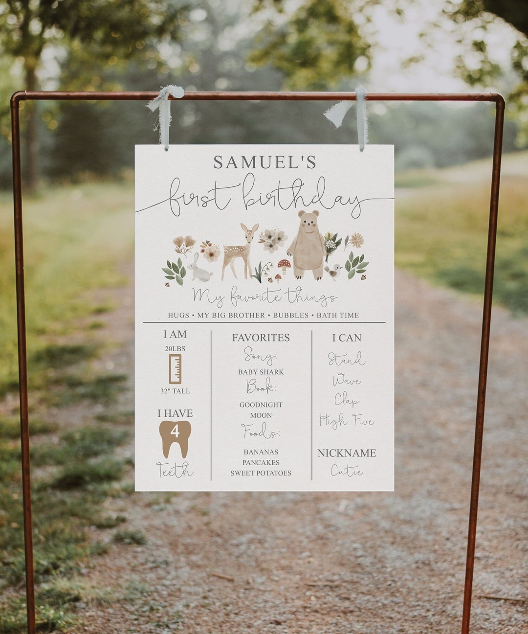 Editable Boho Woodland Birthday Milestone Sign Template, Milestone ...