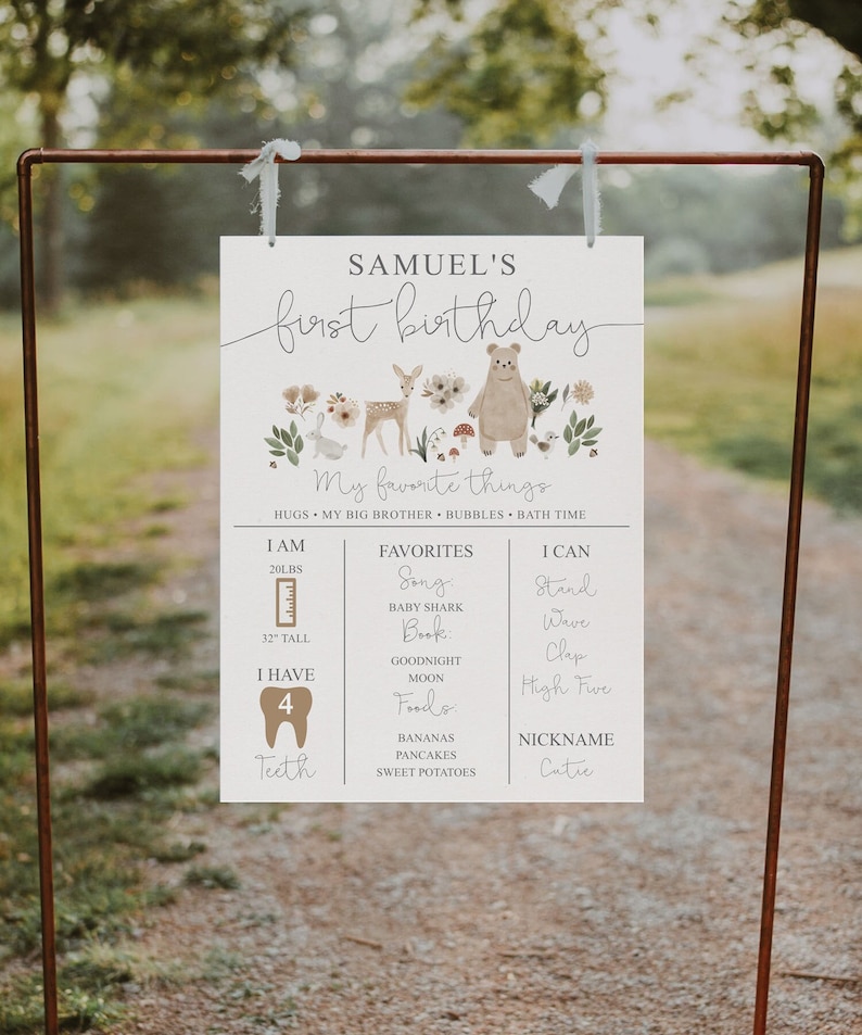 Editable Boho Woodland Birthday Milestone Sign Template, Milestone ...
