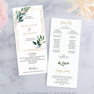 Greenery Wedding Program Template, Simple Programs for Wedding, Wedding ...