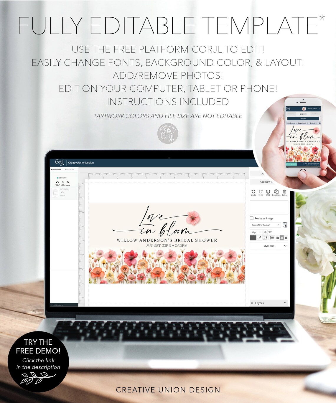 Bridal Shower Facebook Event Header Template, Evite, Wildflower ...