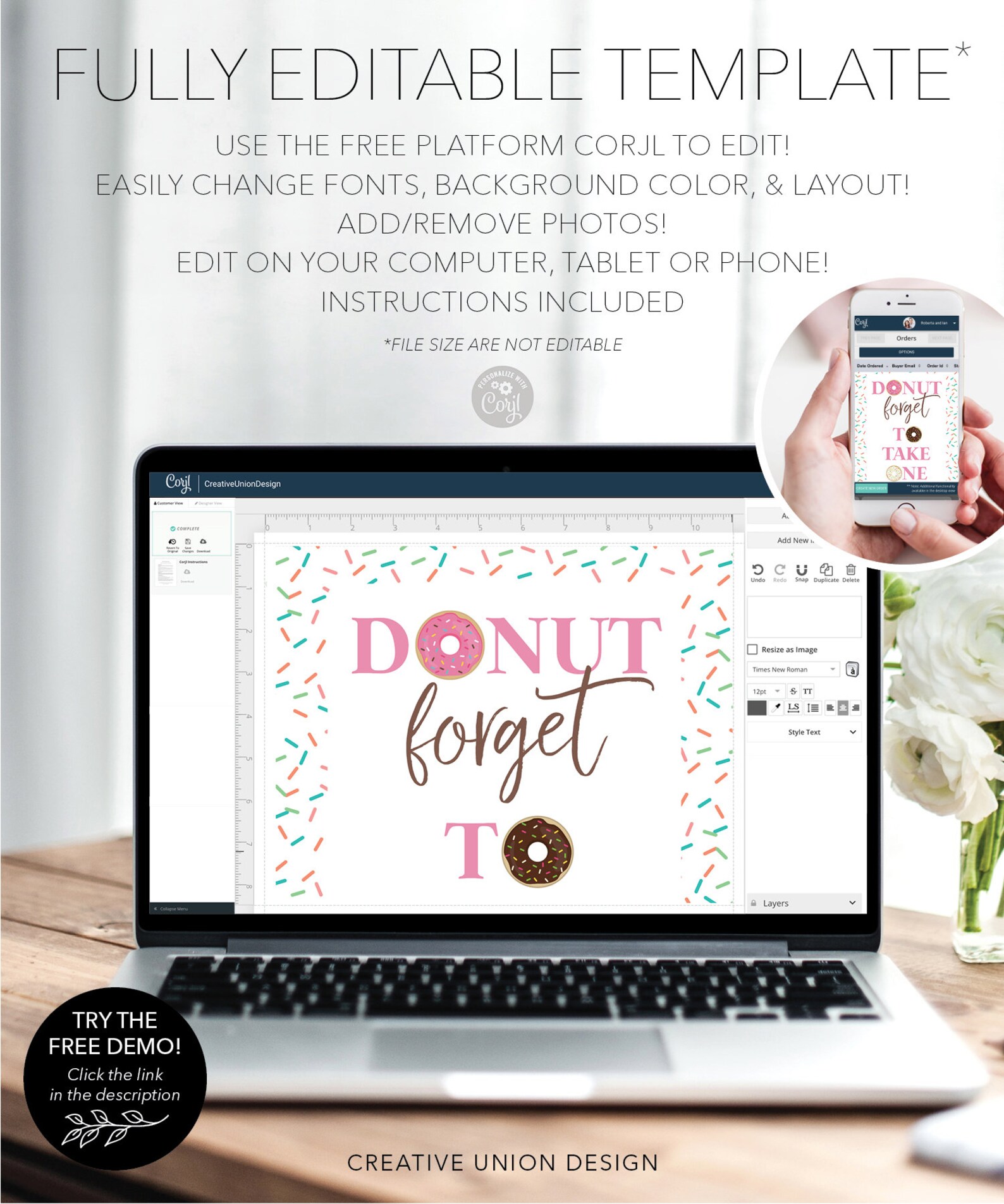 Editable Donut Favor Sign Template, Take One Sign, Donut Favors ...