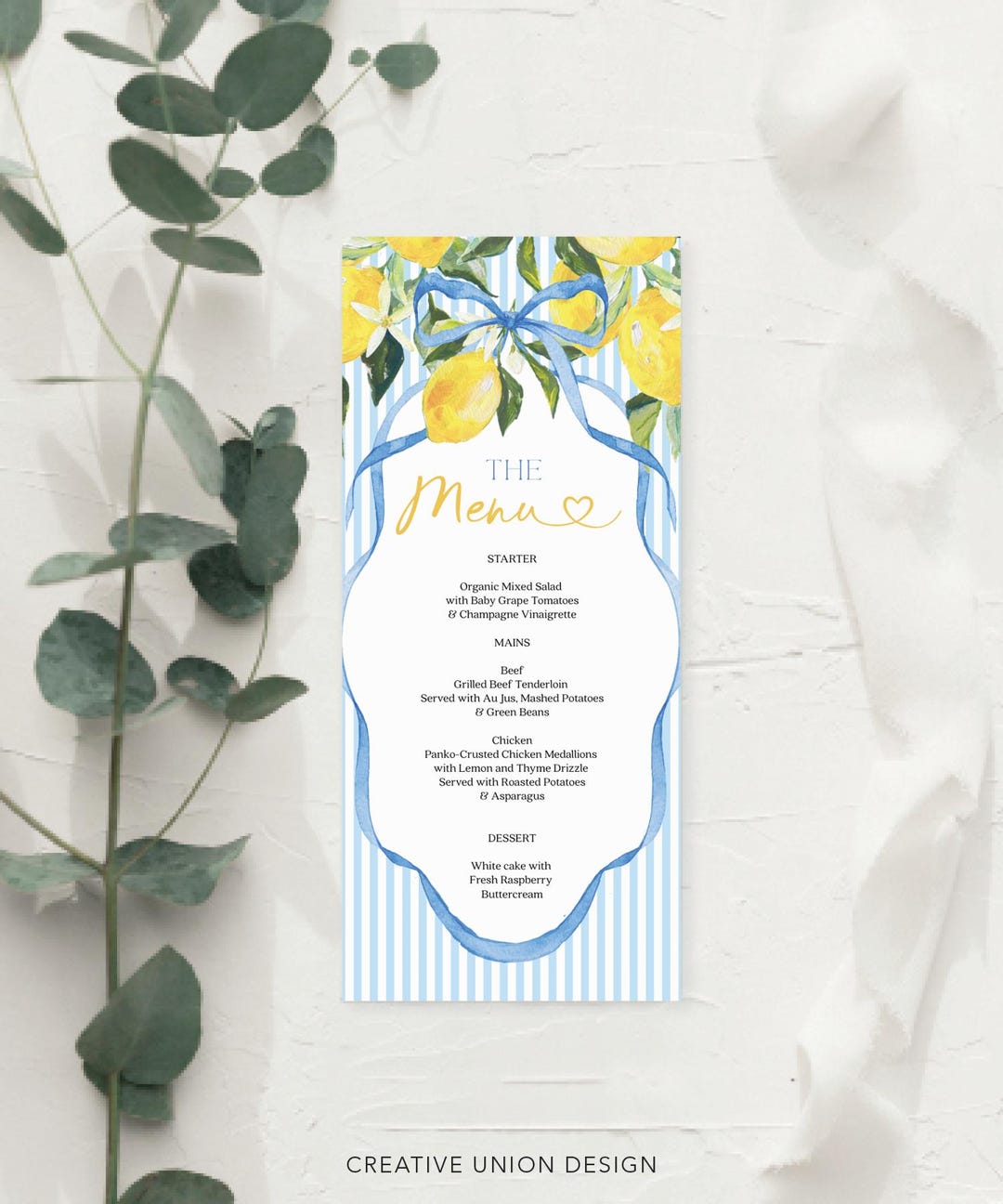 Blue Citrus Menu Template, Printable Menu, Editable Menu, Bridal Shower ...