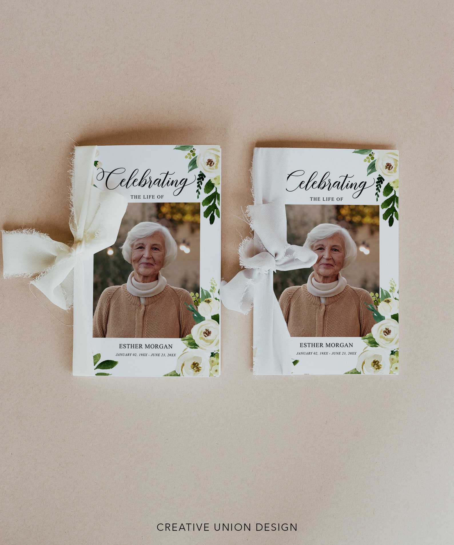 Editable White Floral Funeral Program Template Celebrating - Etsy
