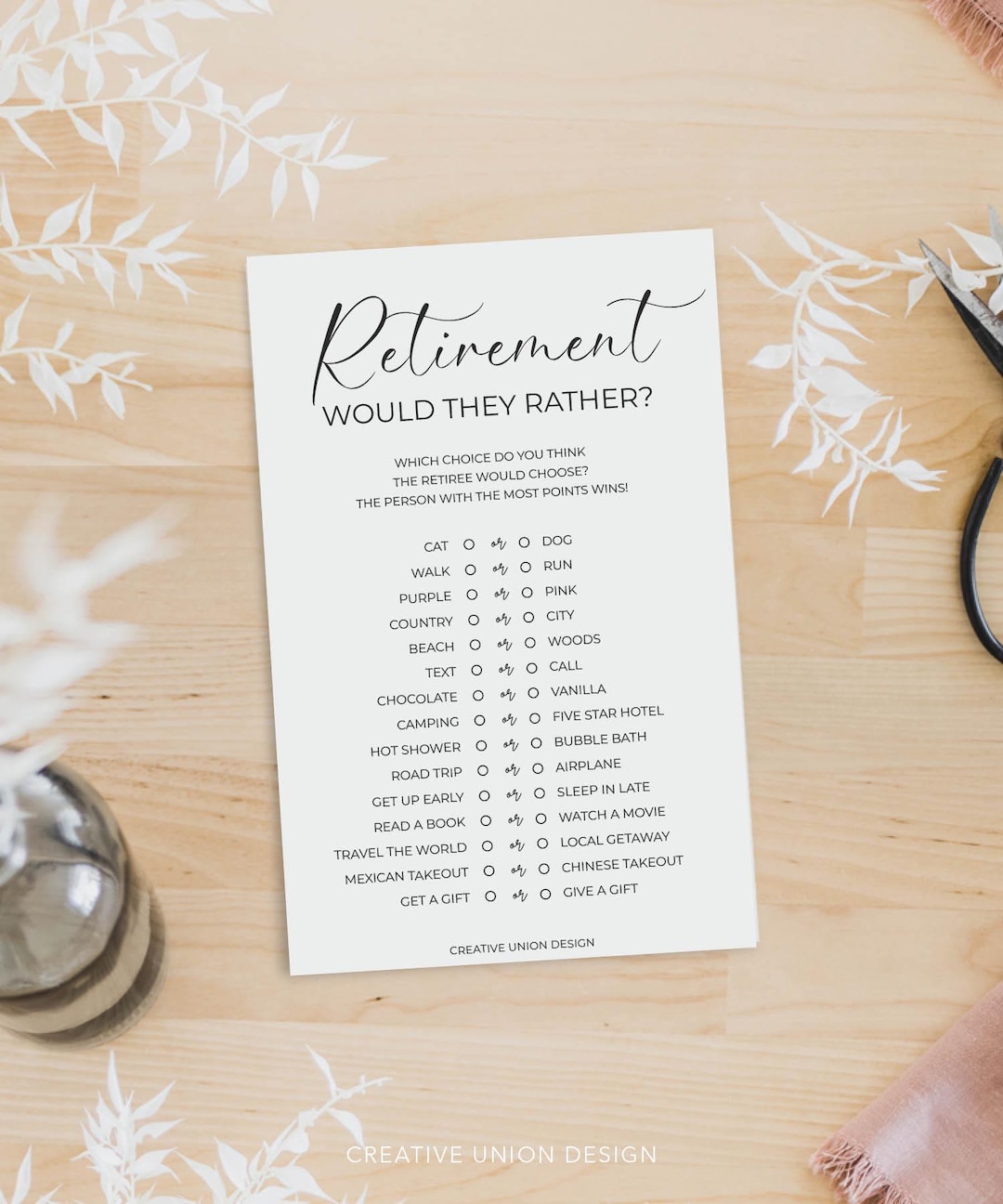 Retirement Party Games Minimal Party Game Would They Rather Game Happy ...