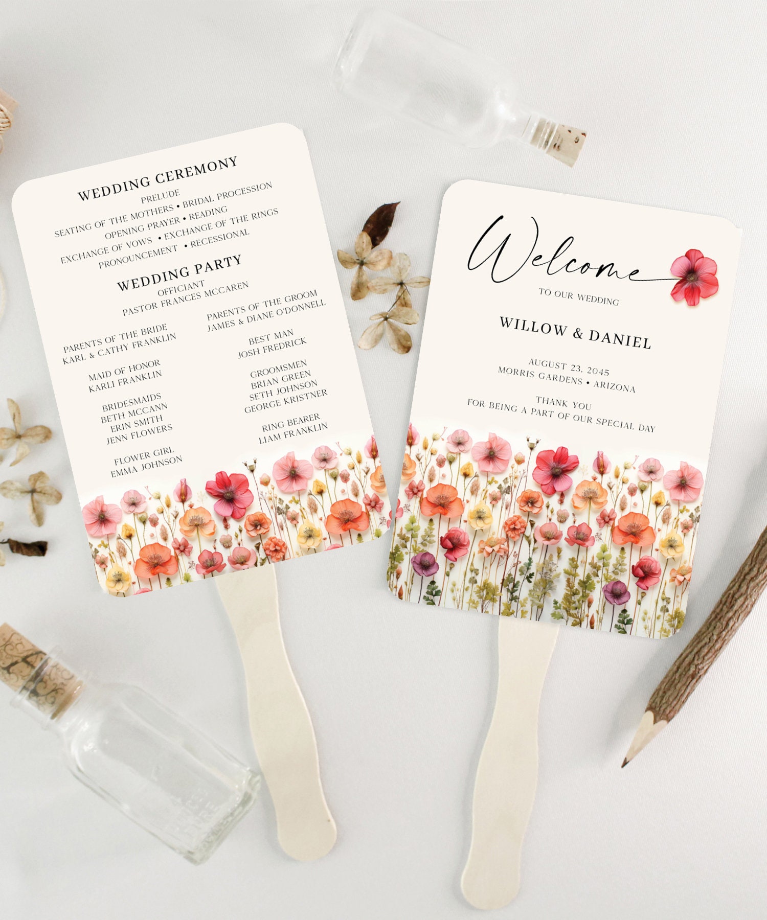 Wedding Program Fan Template, Editable Program Fan, Printable Wedding ...