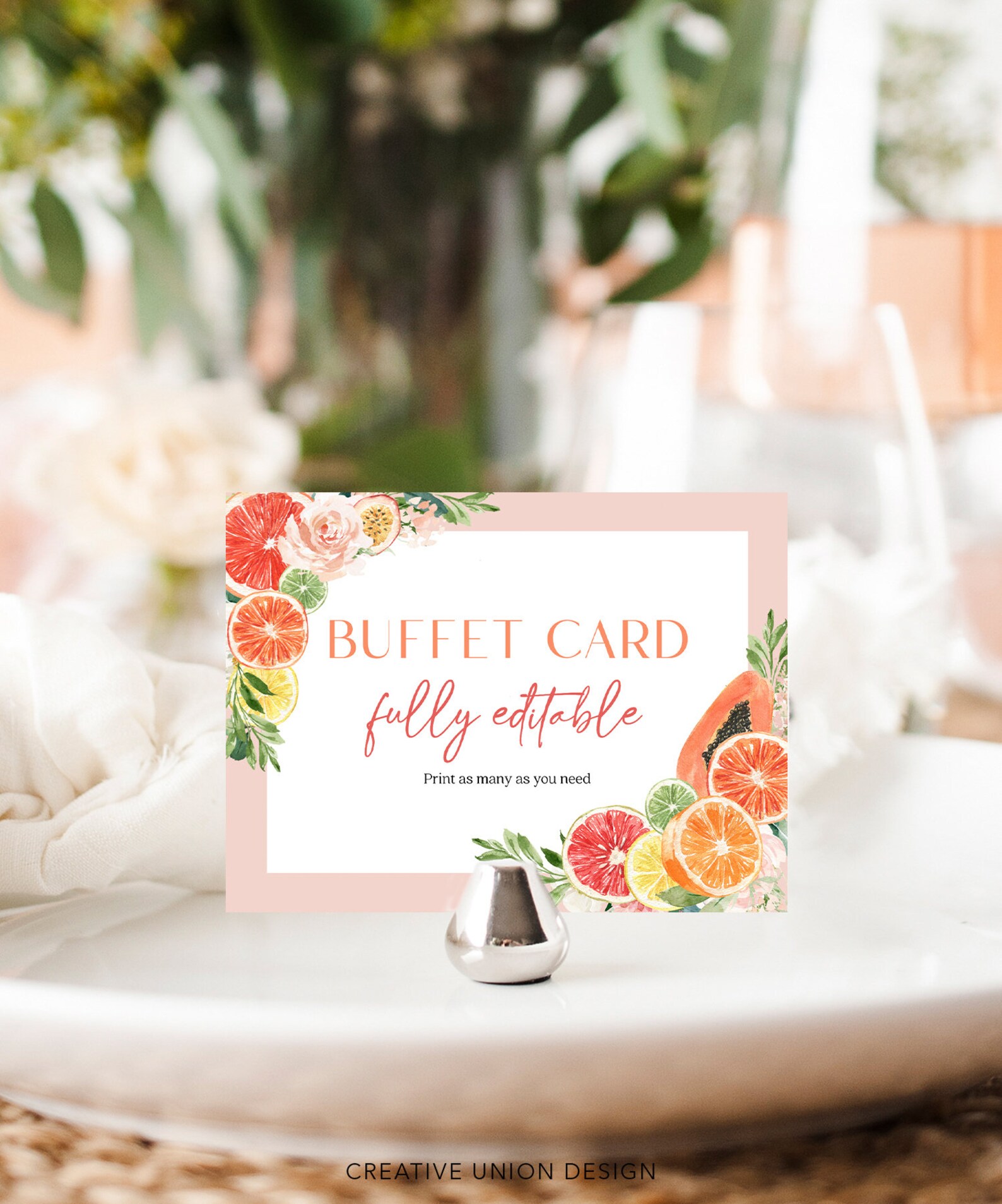 Tropical Citrus Buffet Card Template, Food Label, Wedding Buffet Printable, Bridal Shower Decor ...
