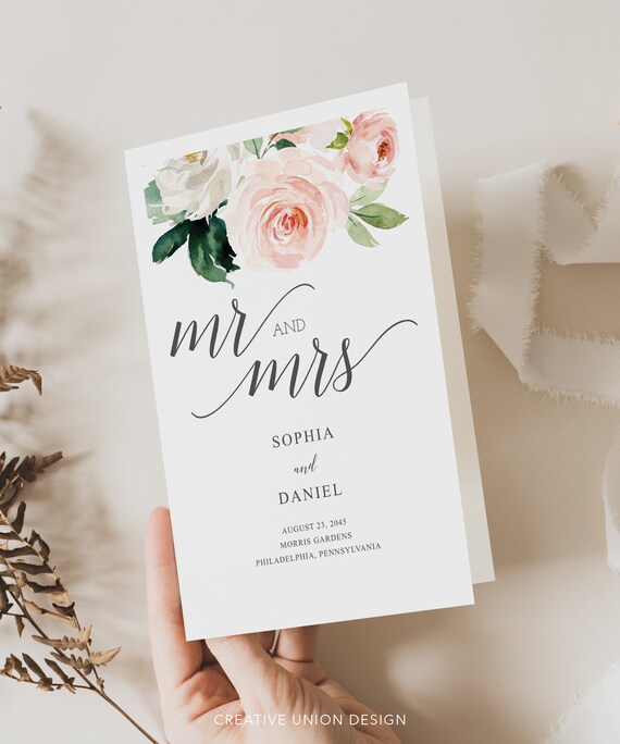 Floral Bifold Wedding Program Template Printable Wedding - Etsy