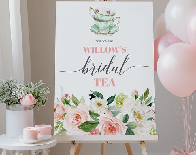 Tea Party Welcome Sign Template, Printable Bridal Tea Shower Welcome ...