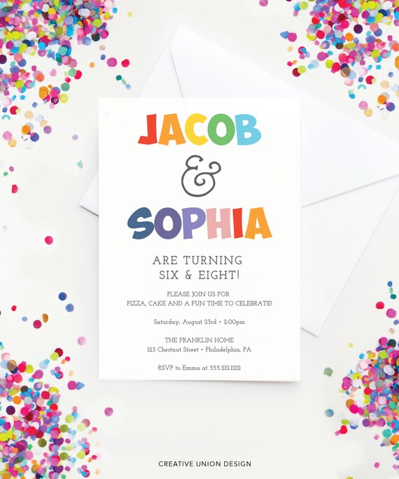Joint Birthday Party Invite Template Printable Birthday Etsy