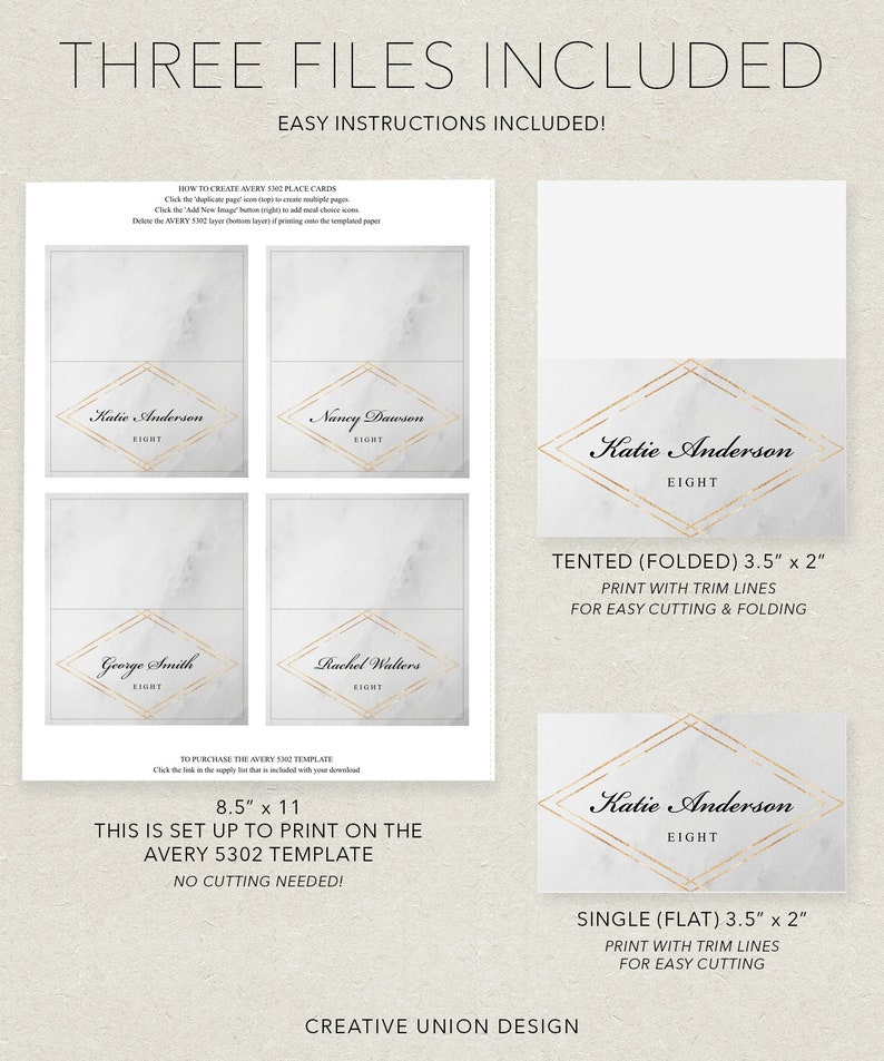 Modern Place Card Printable Template Wedding Place Cards - Etsy