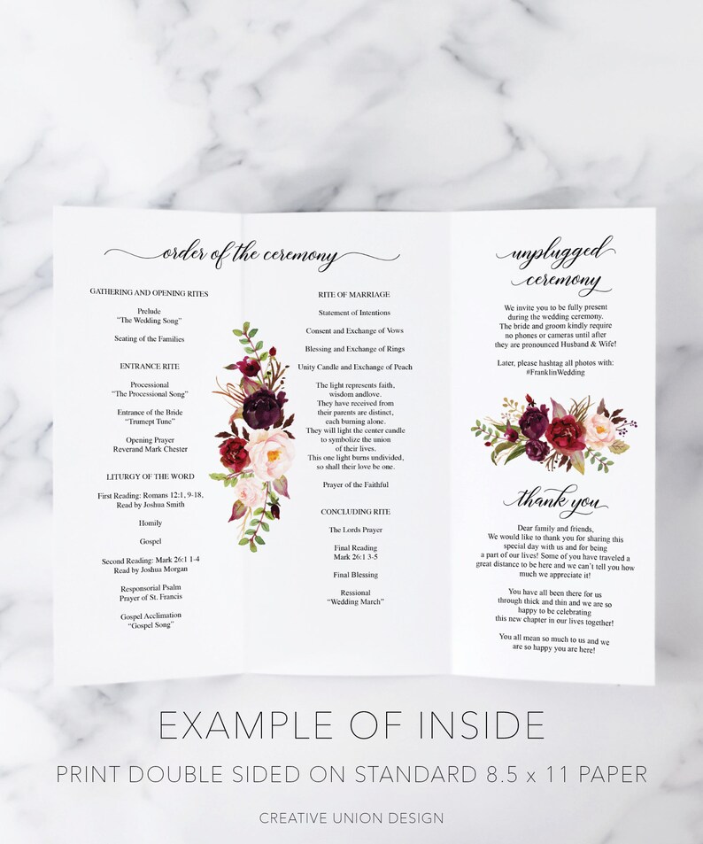 Trifold Wedding Program Template - Wedding Program Folded - Wedding ...