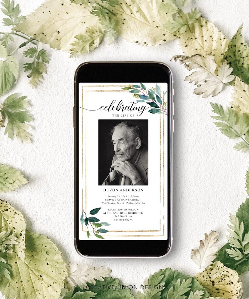Digital Celebration of Life Electronic Invitation With Photo, Funeral ...