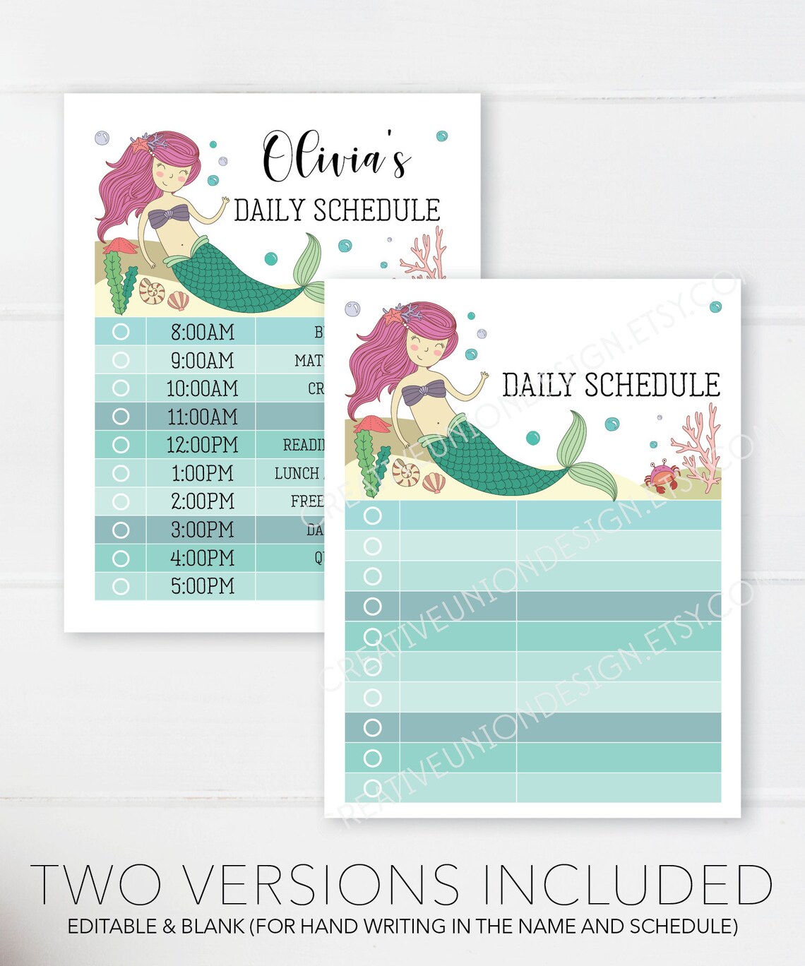 Editable Daily Schedule for Kids Mermaid Daily Routine | Etsy
