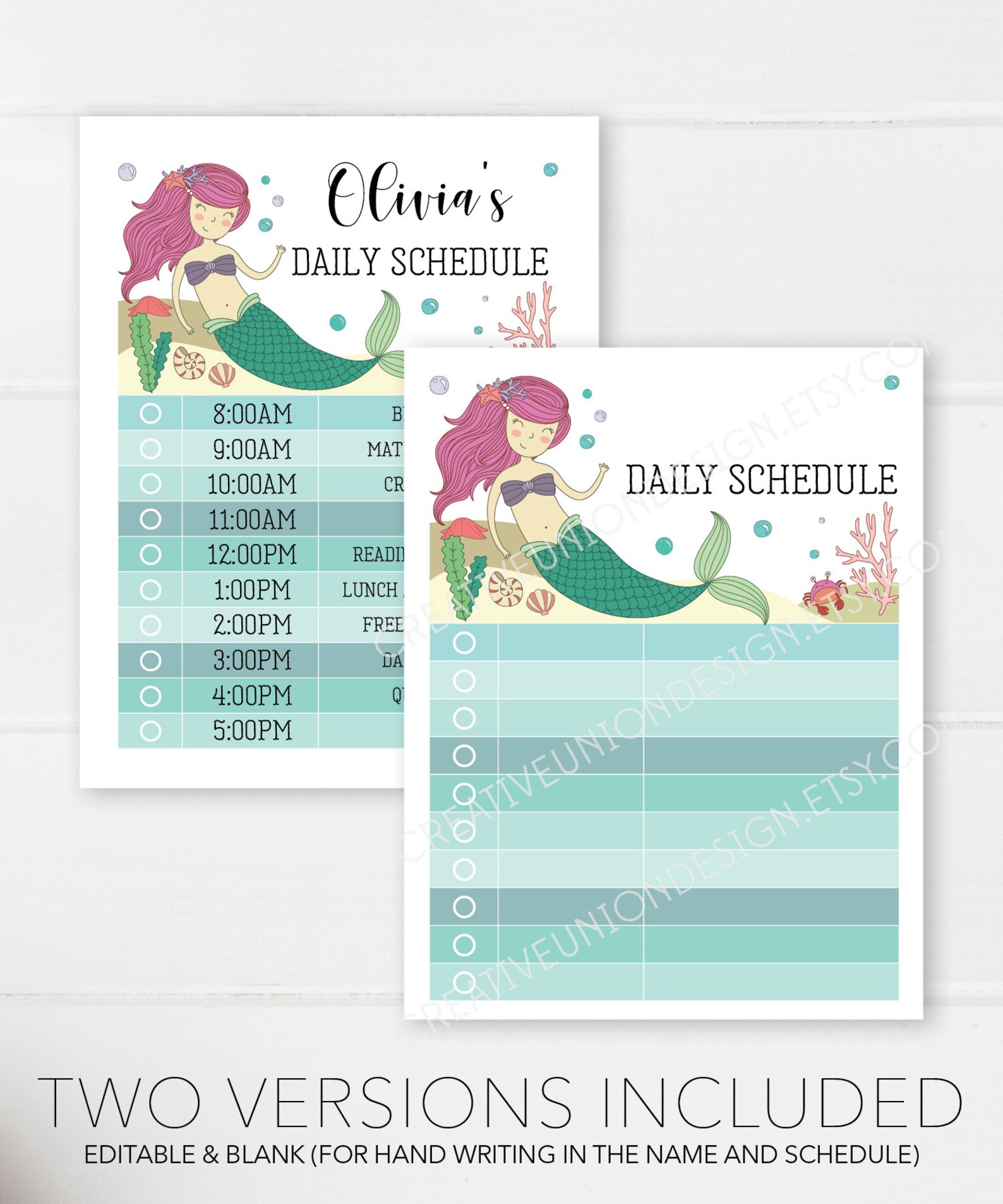 Editable Daily Schedule for Kids Mermaid Daily Routine | Etsy
