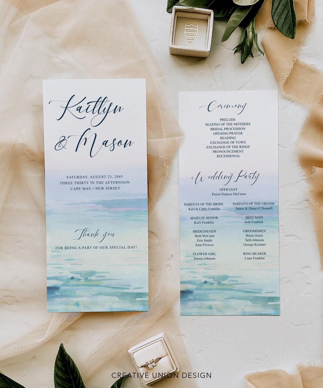 Beach Wedding Programs Template, Printable Wedding Program, 4x9 Instant ...