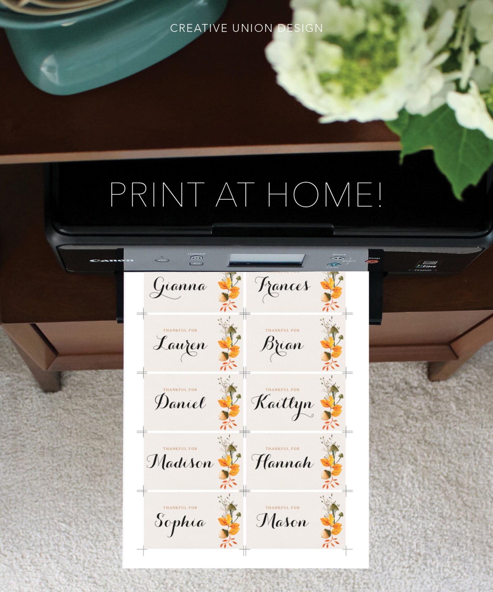 Thanksgiving Place Card Template, Fall Place Cards, Printable Seating ...