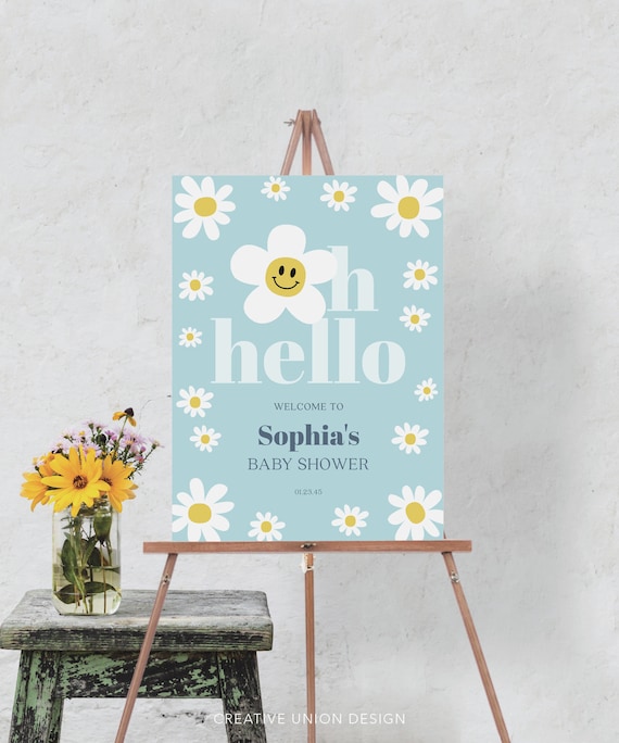 Editable Daisy Baby Shower Welcome Sign Template, Welcome Baby Shower ...