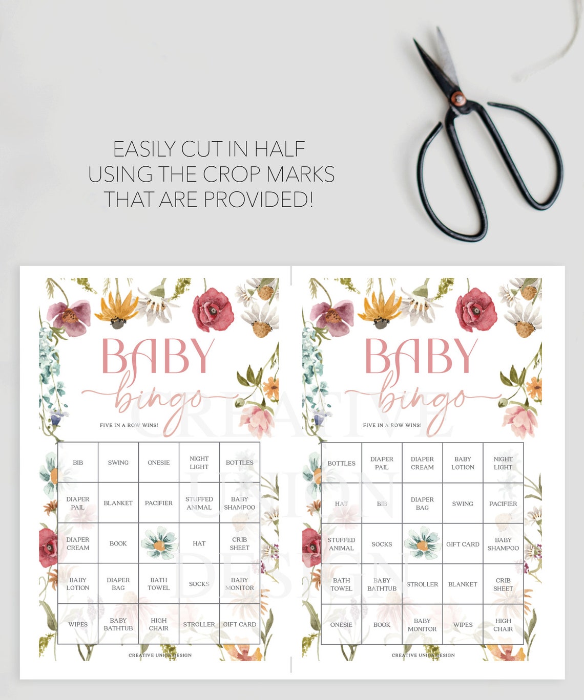 Wildflower Field Baby Shower Bingo, 60 Unique Game Sheets, Baby Shower ...