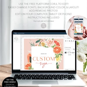 Tropical Citrus Custom Sign Template, Editable Bridal Shower Sign ...