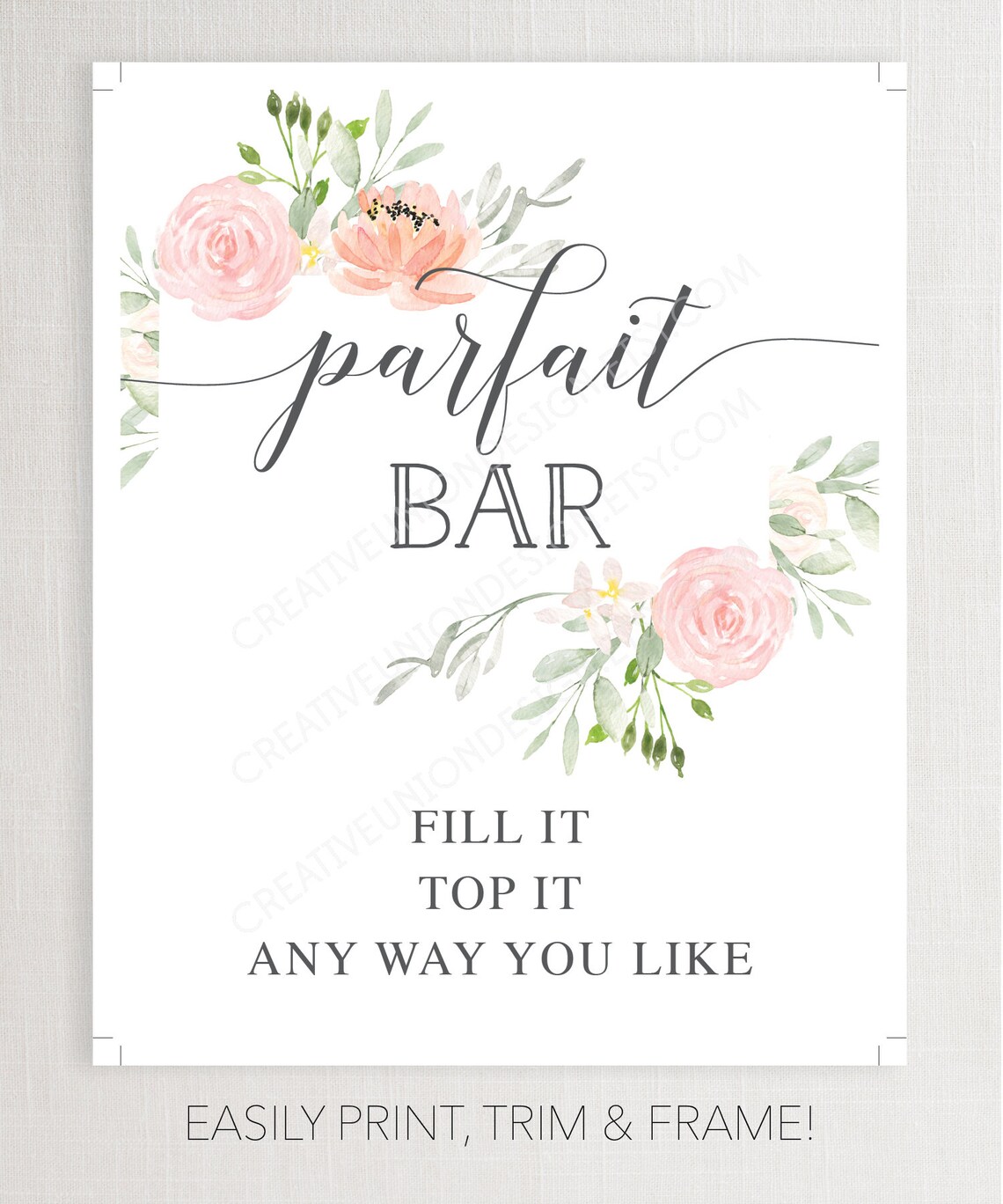Parfait Bar Sign 8x10 Printable Parfait Sign Bridal Shower | Etsy